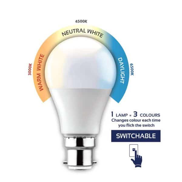 A60 7 Watt B22(BC) Switchable LED Lamp - Emco Electrical